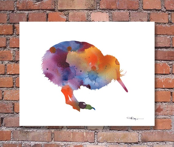Kiwi Bird Art Print Abstract Watercolor Painting Wall - Etsy