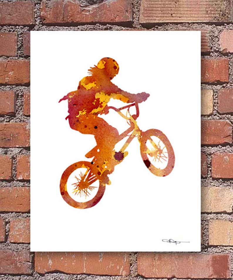 BMX Art Print Cycling Art Abstract Watercolor Painting | Etsy