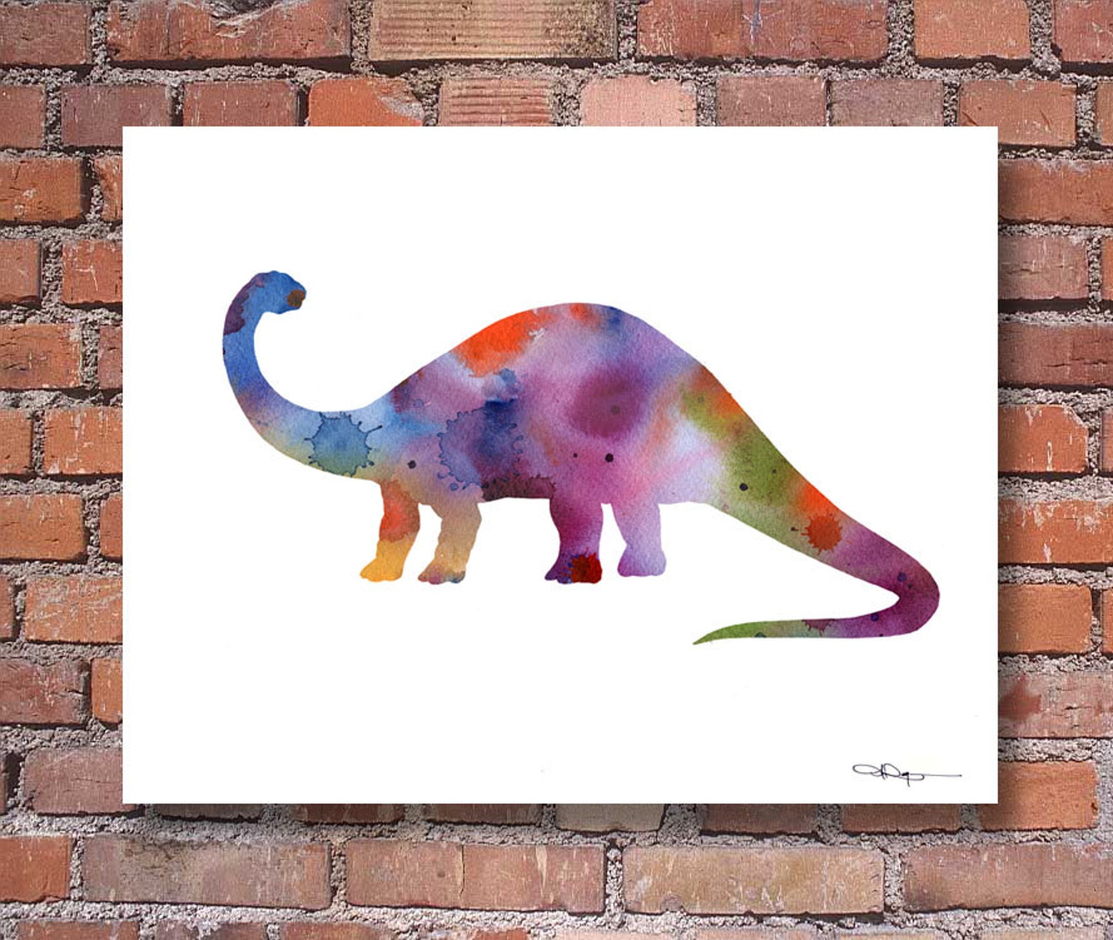 Brontosaurus Art Print Abstract Dinosaur Watercolor Painting Wall Decor ...