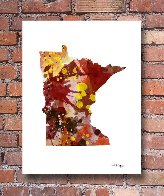 Minnesota Map Abstract Watercolor Art Print Wall Decor - Etsy