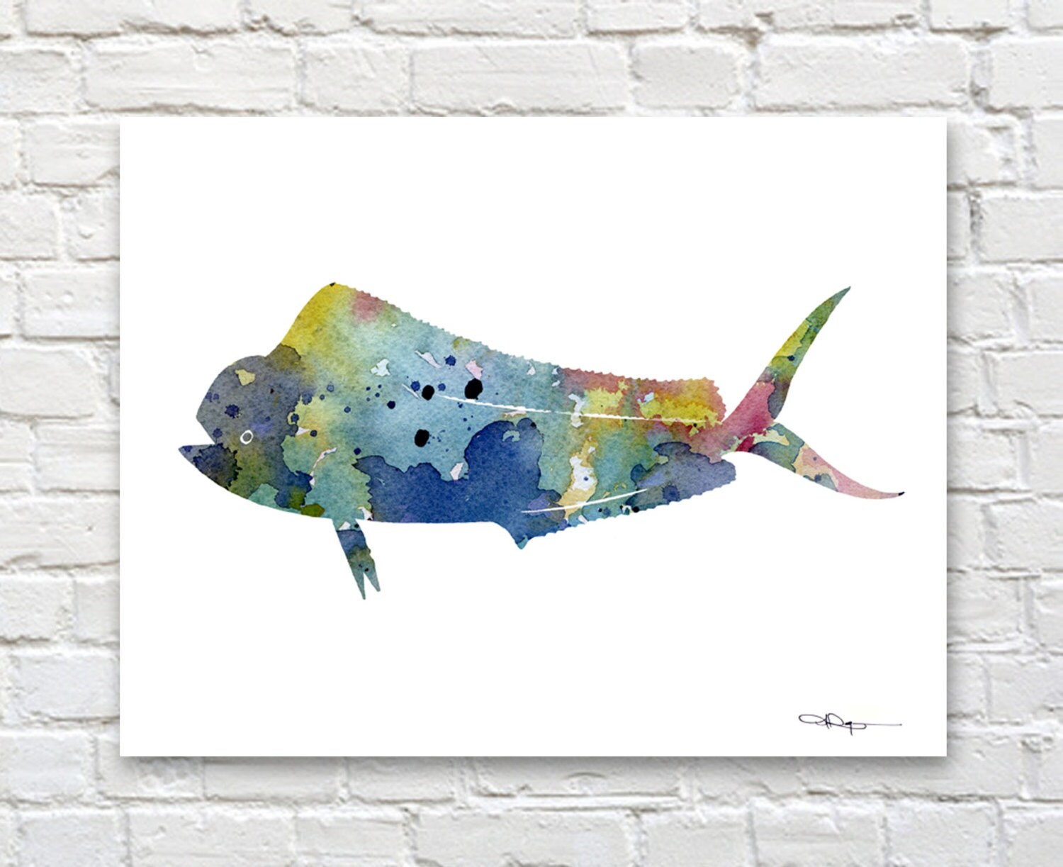 Blue Mahi Mahi Fish Print Abstract Watercolor Painting | Etsy