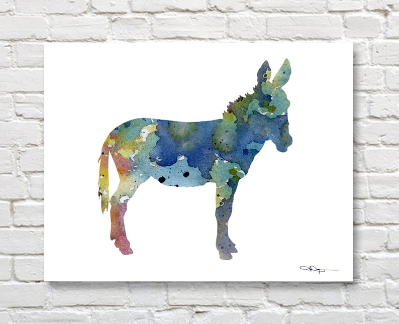 Blue Burro Art Print Abstract Donkey Watercolor Painting - Etsy