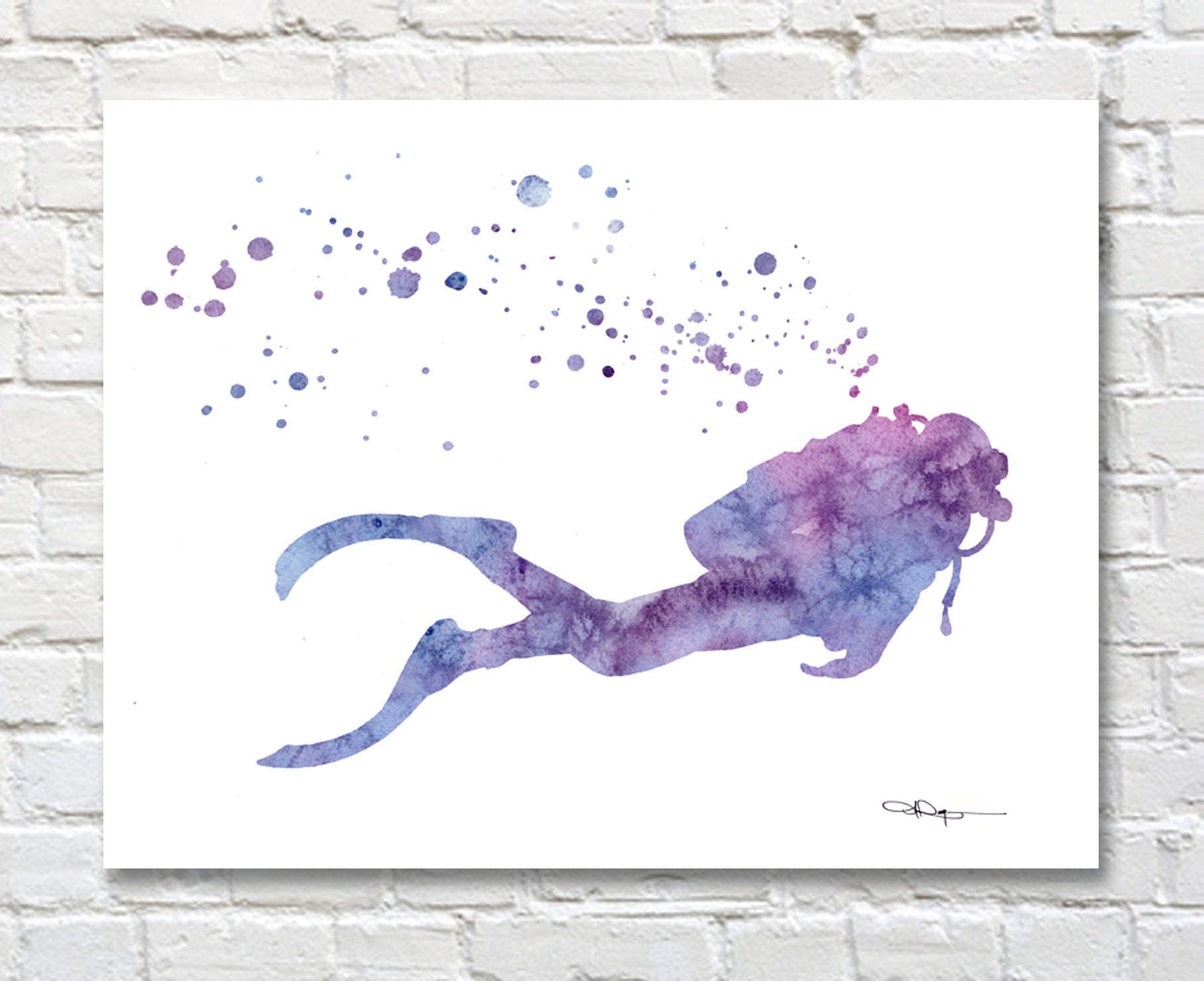 Scuba Diver Art Print Abstract Watercolor Painting Wall | Etsy