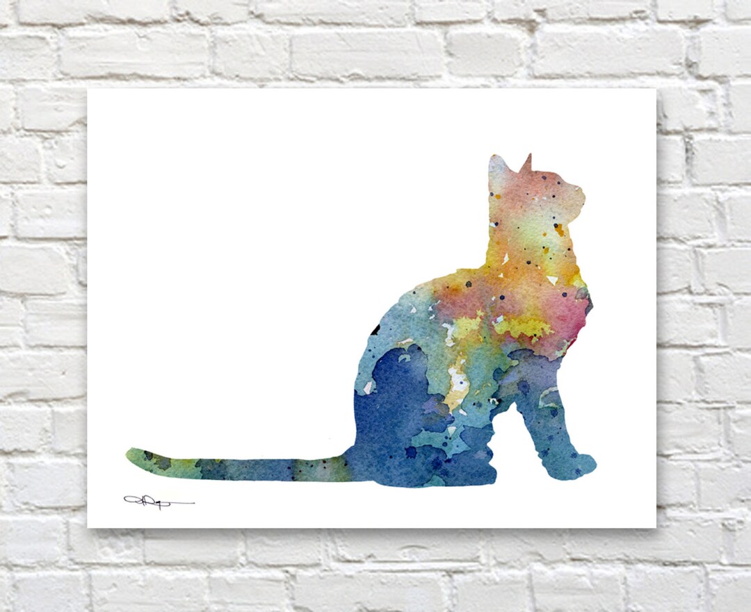 Blue Cat Art Print Abstract Watercolor Painting Wall Decor - Etsy
