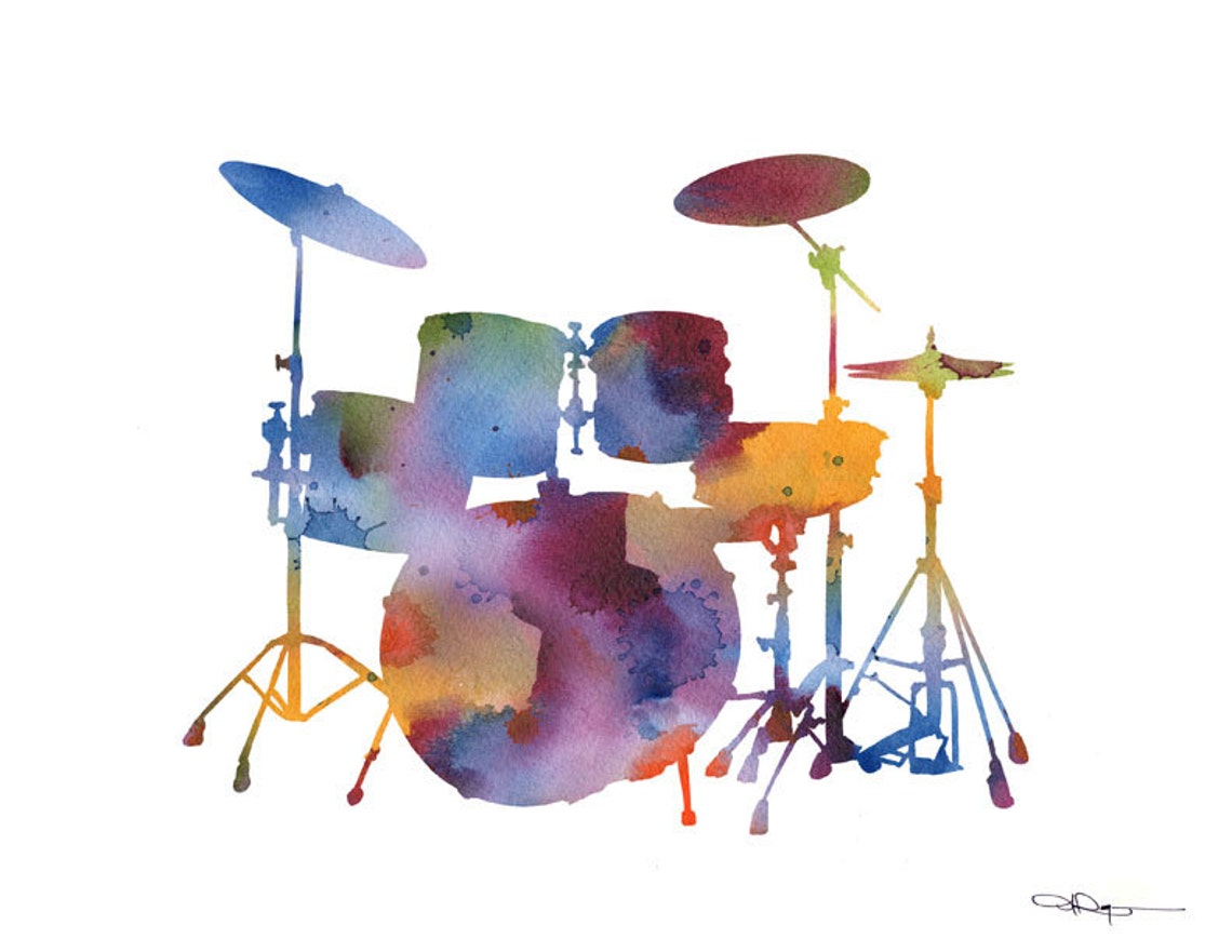 Drums Art Print Abstract Watercolor Painting Drum Set - Etsy