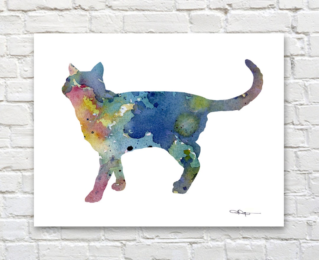 Blue Cat Art Print Abstract Watercolor Painting Wall Decor - Etsy