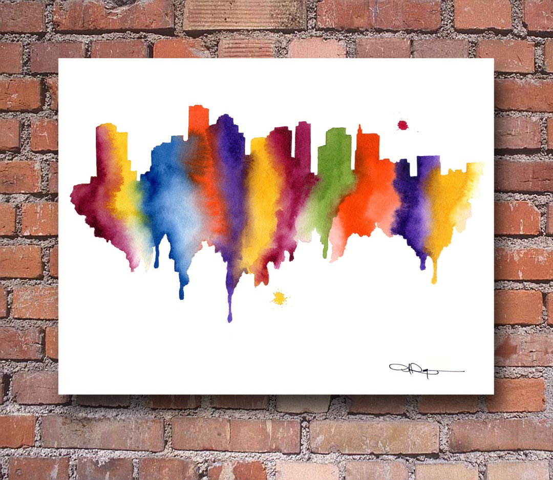 Boston Skyline Abstract Watercolor Art Print Wall Decor - Etsy