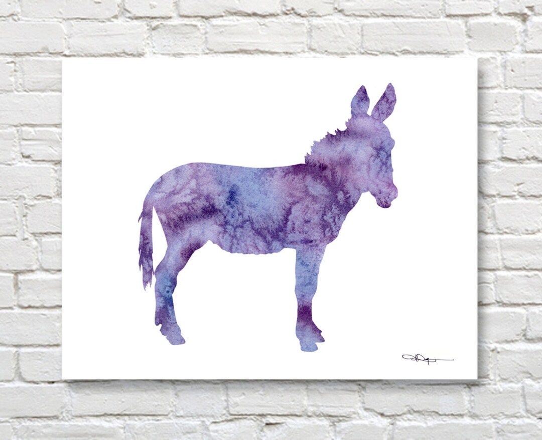 Purple Donkey Art Print Abstract Burro Watercolor Painting Wall Decor ...
