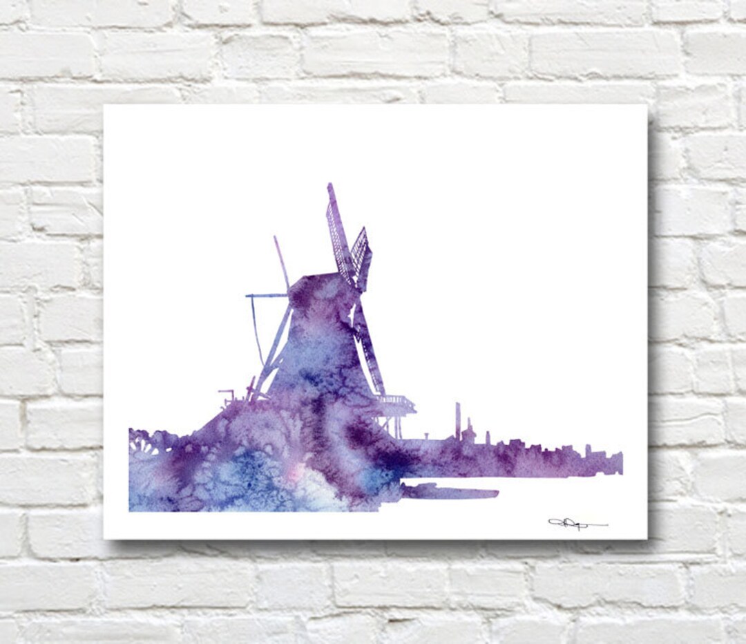 Dutch Windmill Art Print Abstract Watercolor Painting Wall Decor - Etsy