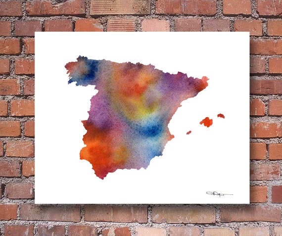 Spain Map Abstract Watercolor Art Print Wall Decor | Etsy