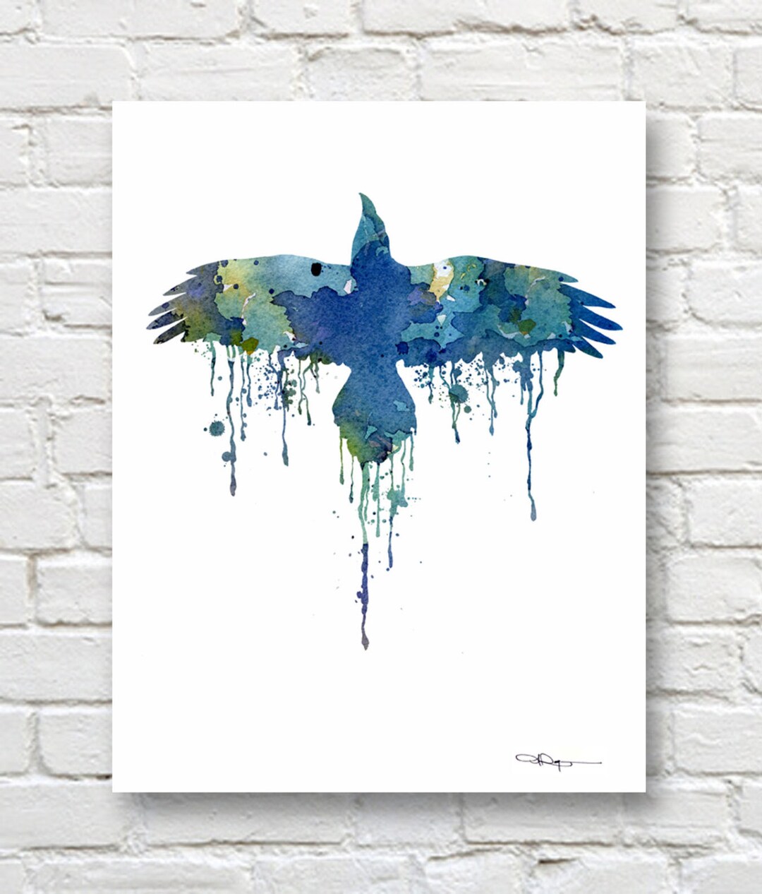 Blue Raven Art Print Abstract Watercolor Painting Wall Decor - Etsy