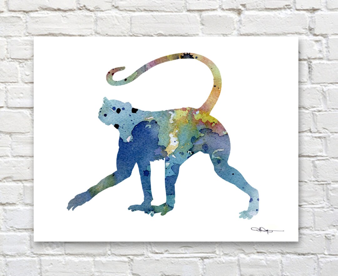 Blue Spider Monkey Art Print Abstract Watercolor Painting Animal Art ...