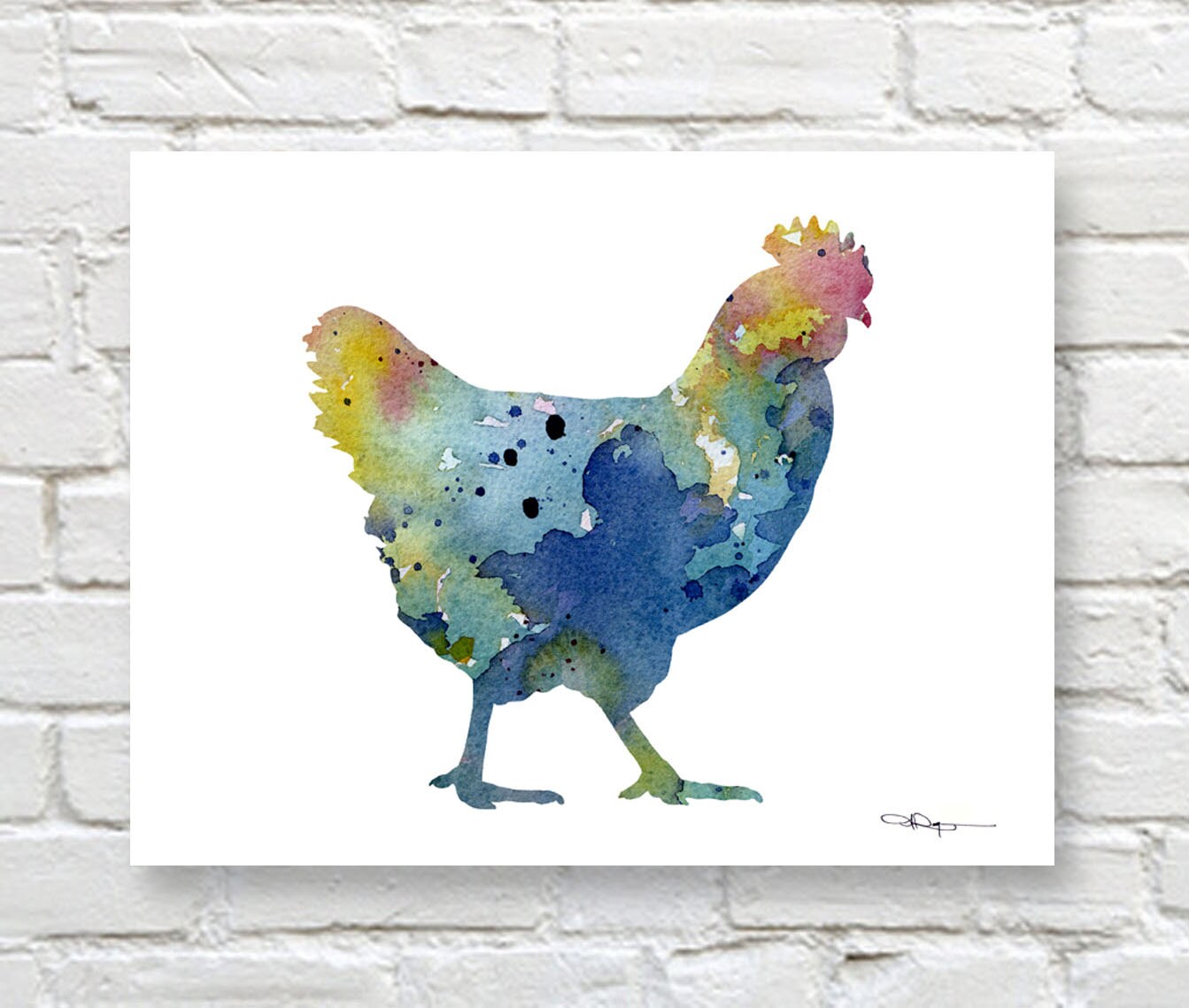 Blue Chicken Art Print Abstract Watercolor Painting Wall | Etsy