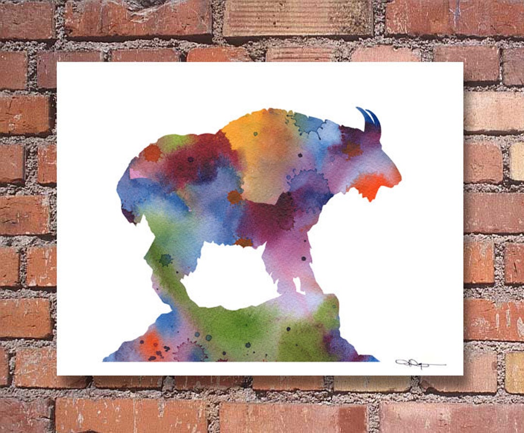 Mountain Goat Art Print Abstract Watercolor Painting Animal Art Wall ...