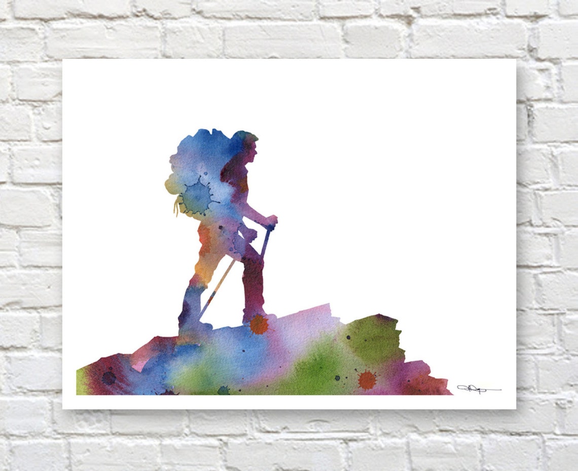 Hiker Art Print Abstract Watercolor Painting Wall Decor | Etsy