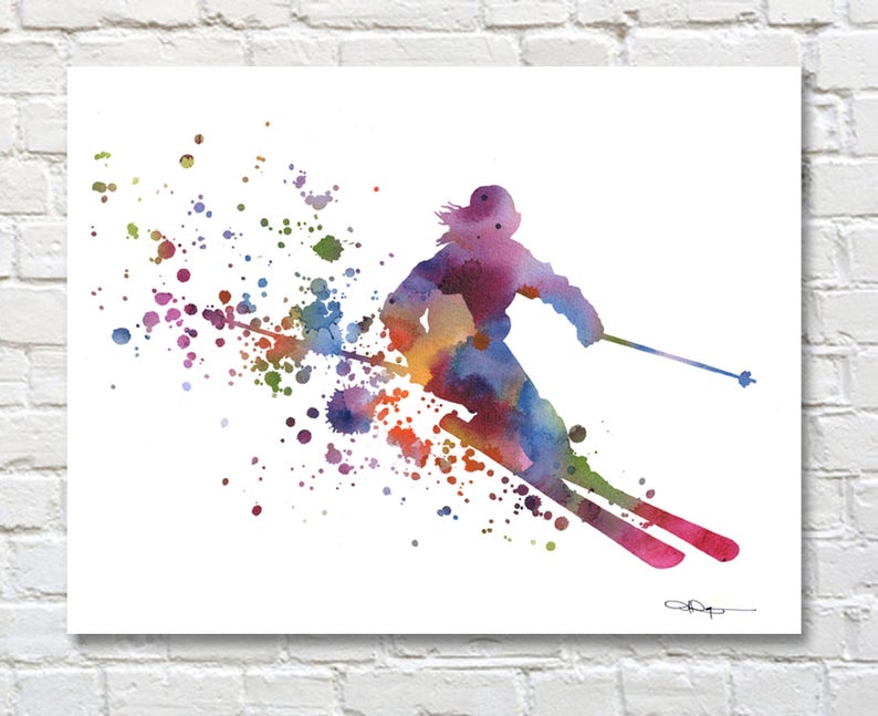 Skier Art Print Abstract Watercolor Painting Ski Wall | Etsy