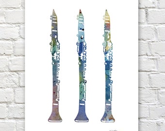 Flute Art Print Abstract Watercolor Painting Jazz Music | Etsy