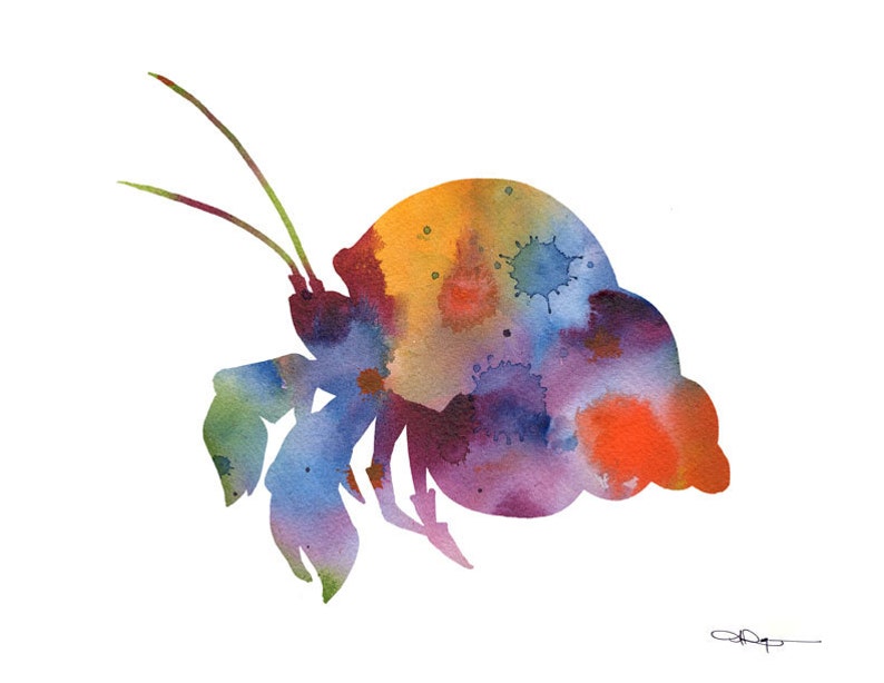 Hermit Crab Art Print Abstract Watercolor Painting Wall - Etsy