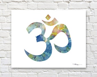 Om Symbol Art Print Watercolor Painting Yoga Poster Blue and - Etsy