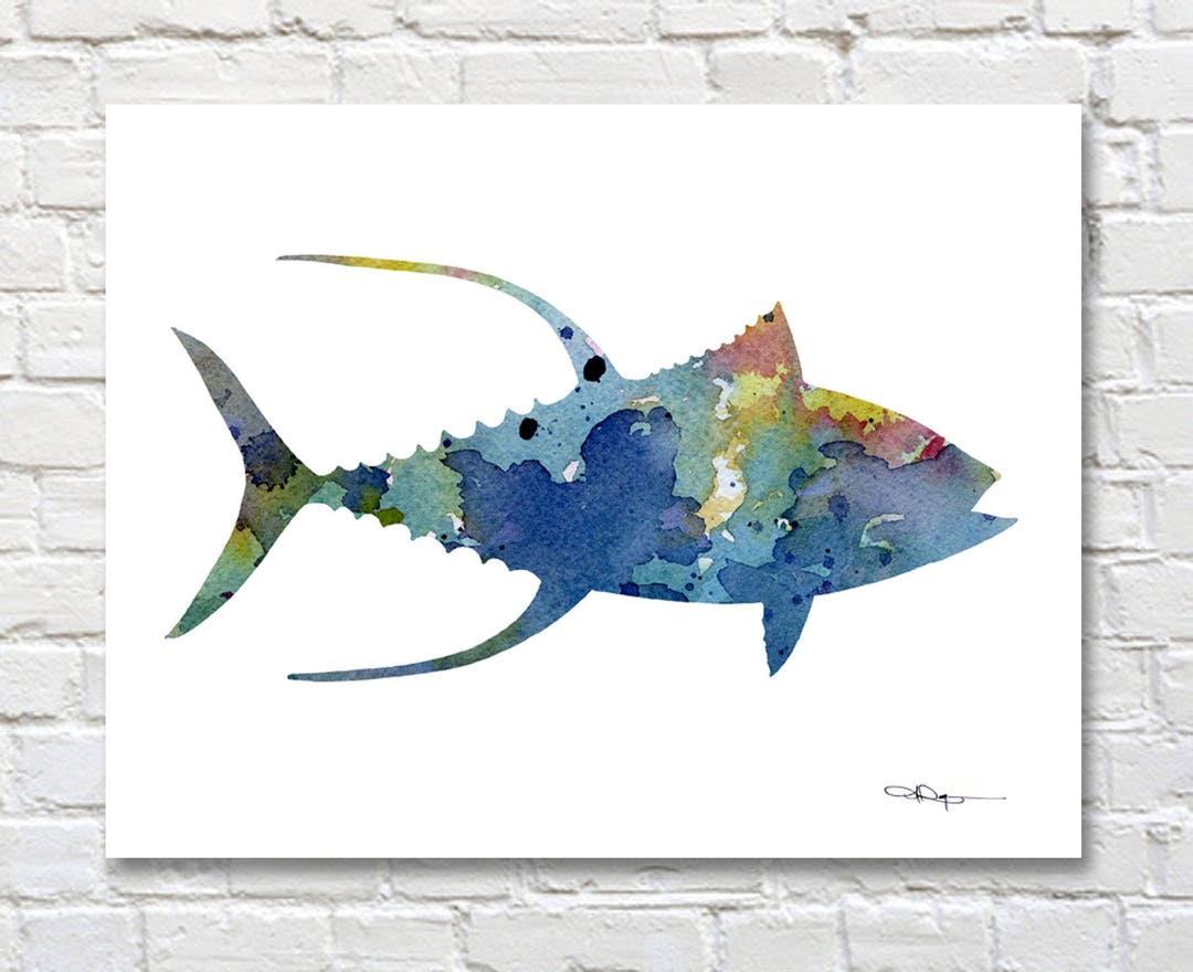 Yellowfin Tuna Fish Art Print Abstract Watercolor Painting Wall Decor ...
