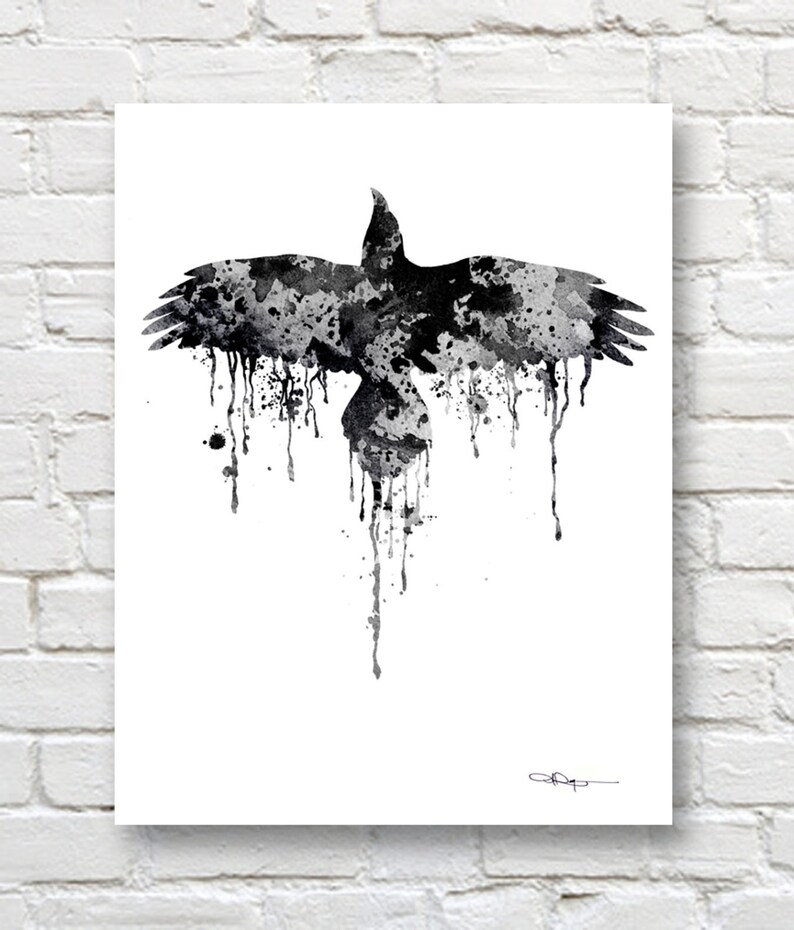 Raven Art Print Abstract Watercolor Painting Wall Decor - Etsy