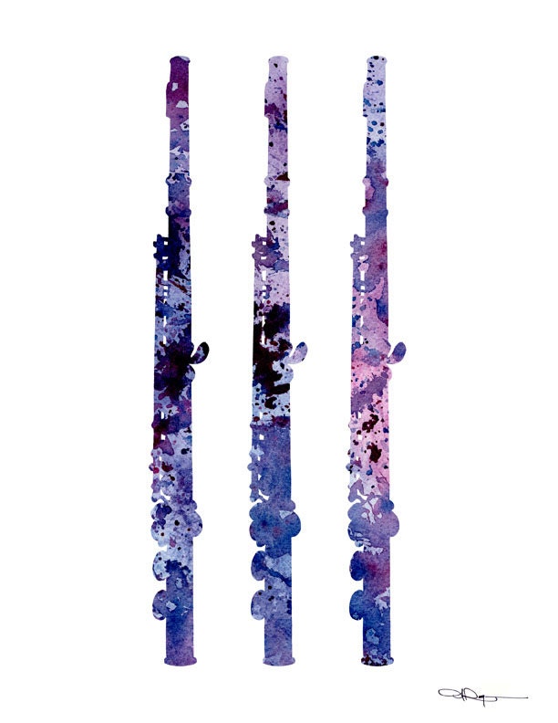 Flute Art Print Abstract Watercolor Painting Jazz Music | Etsy