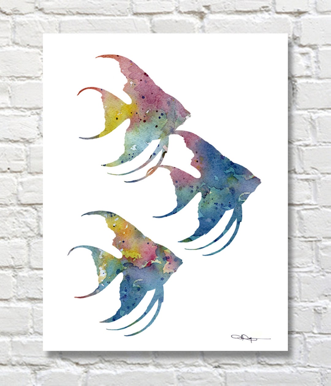 Angelfish Art Print Abstract Tropical Fish Watercolor Painting Wall ...