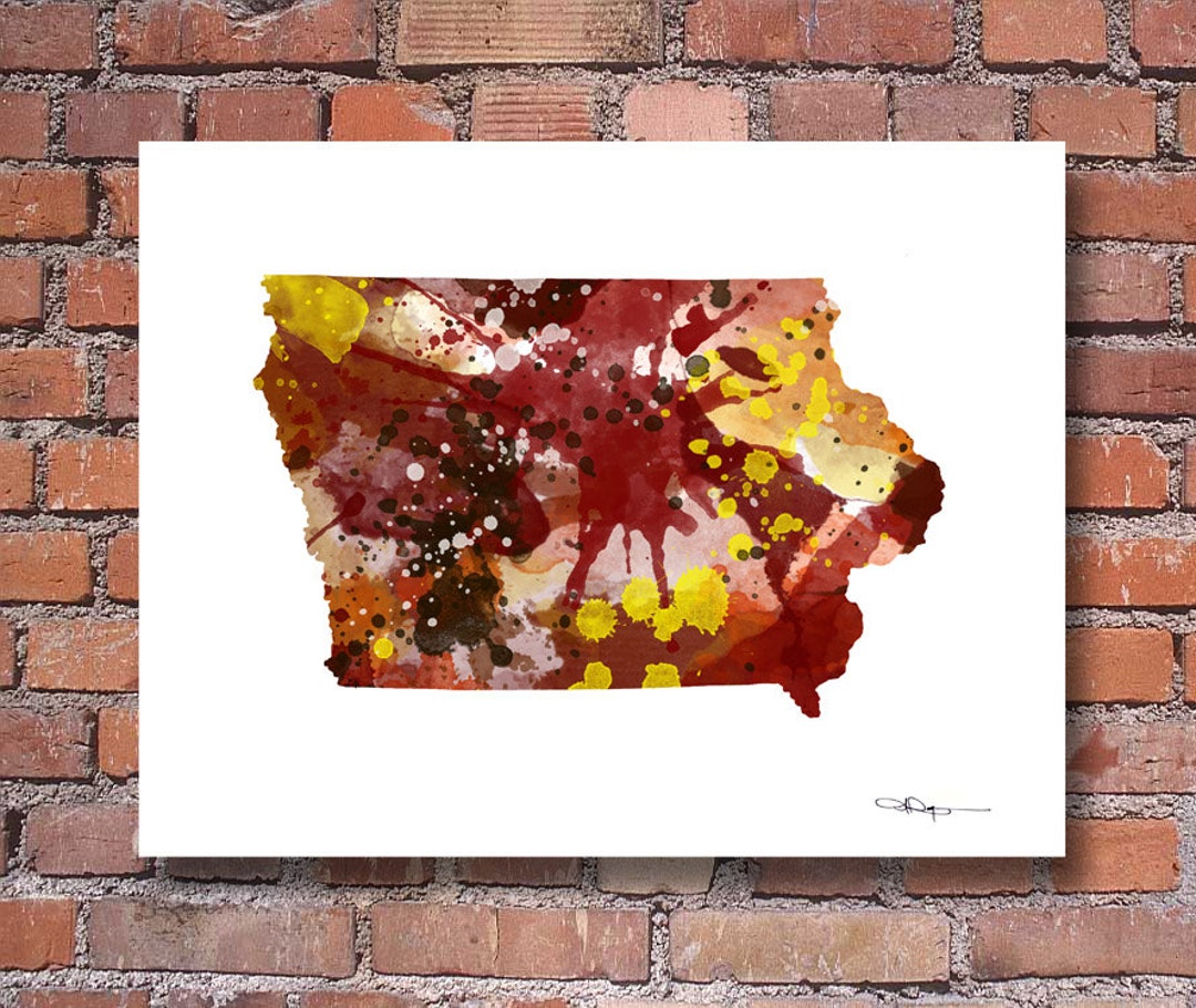 Iowa Map Abstract Watercolor Art Print Wall Decor - Etsy