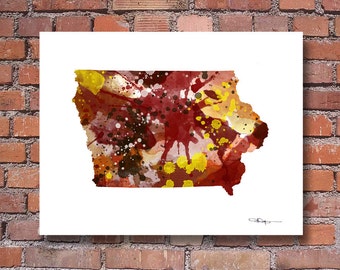 Iowa Map Print. Watercolor Paint Splatter. Abstract Art. Iowan Native ...