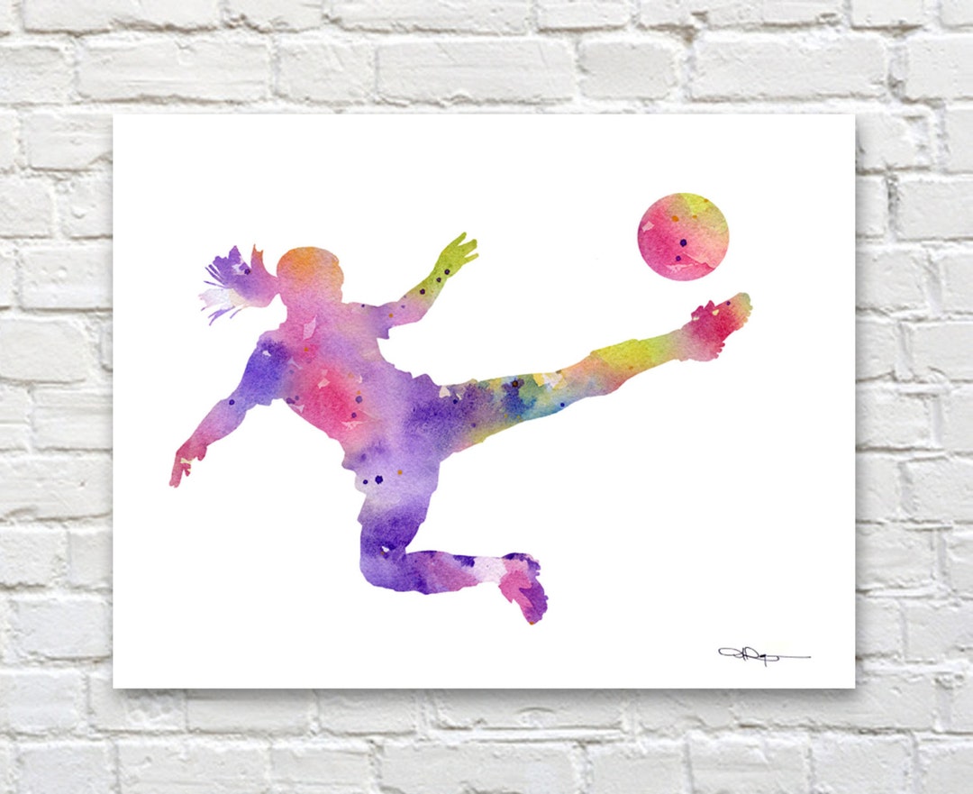 Girls Soccer Art Print - Abstract Watercolor Painting - Wall Decor - Etsy