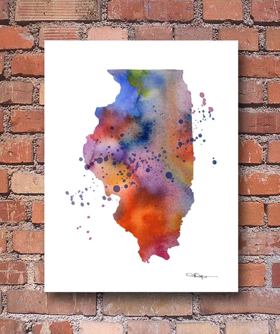 Illinois State Map Art Print Abstract Watercolor Painting | Etsy