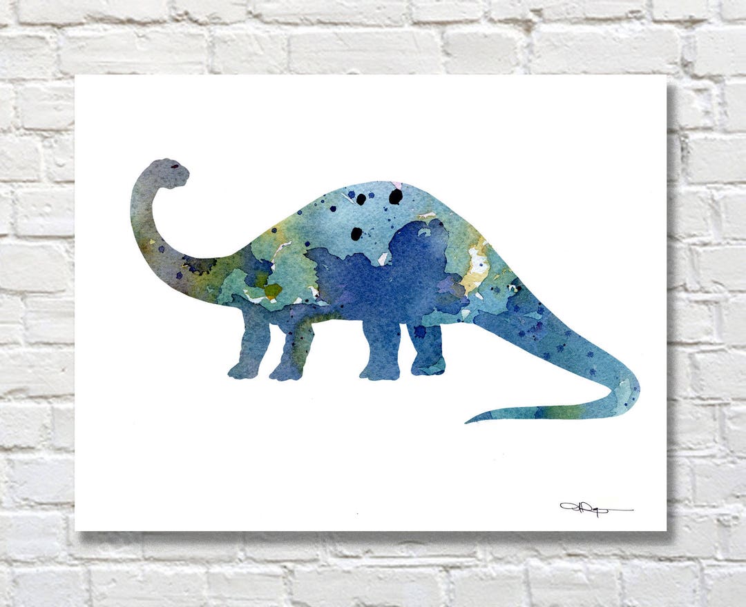Brontosaurus Art Print Abstract Watercolor Painting Dinosaur Wall Decor ...