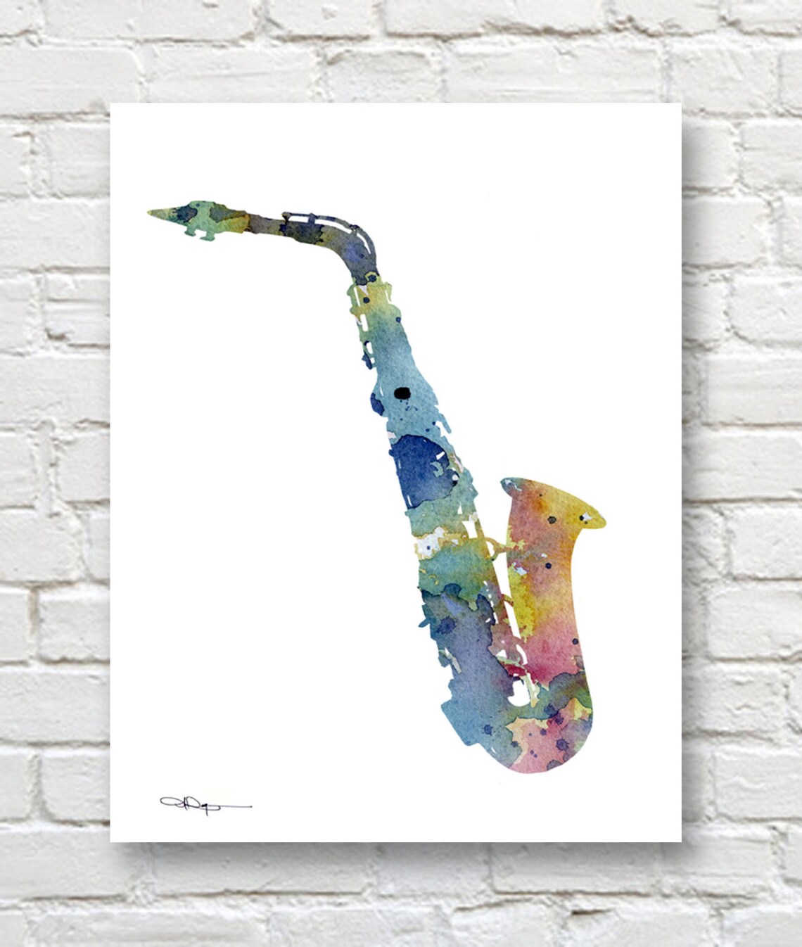 Blue Sax Art Print Abstract Watercolor Painting Saxophone | Etsy