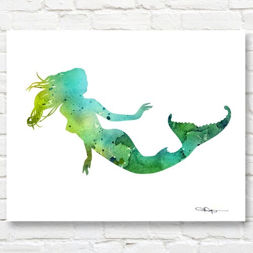 Mermaid Art Print Abstract Watercolor Painting Wall Decor - Etsy