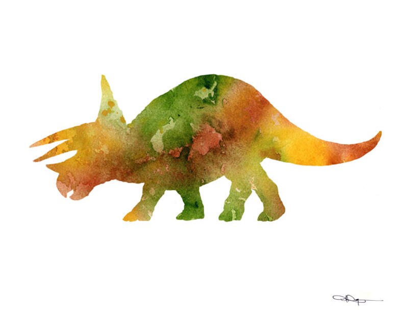 Triceratops Art Print Abstract Dinosaur Watercolor Painting - Etsy