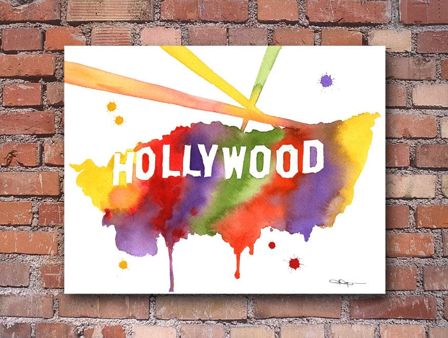 Hollywood Sign Abstract Watercolor California Art Print | Etsy