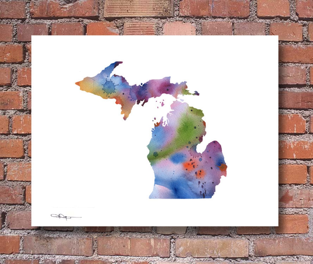 Michigan Map - Abstract Watercolor Art Print - Wall Decor - Etsy
