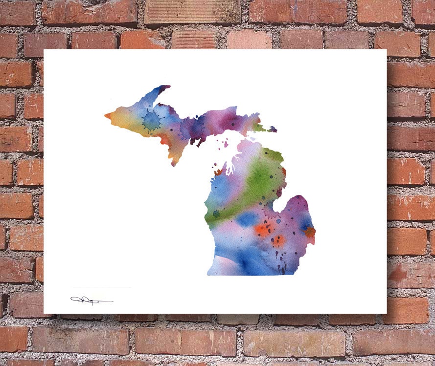 Michigan Map Abstract Watercolor Art Print Wall Decor | Etsy