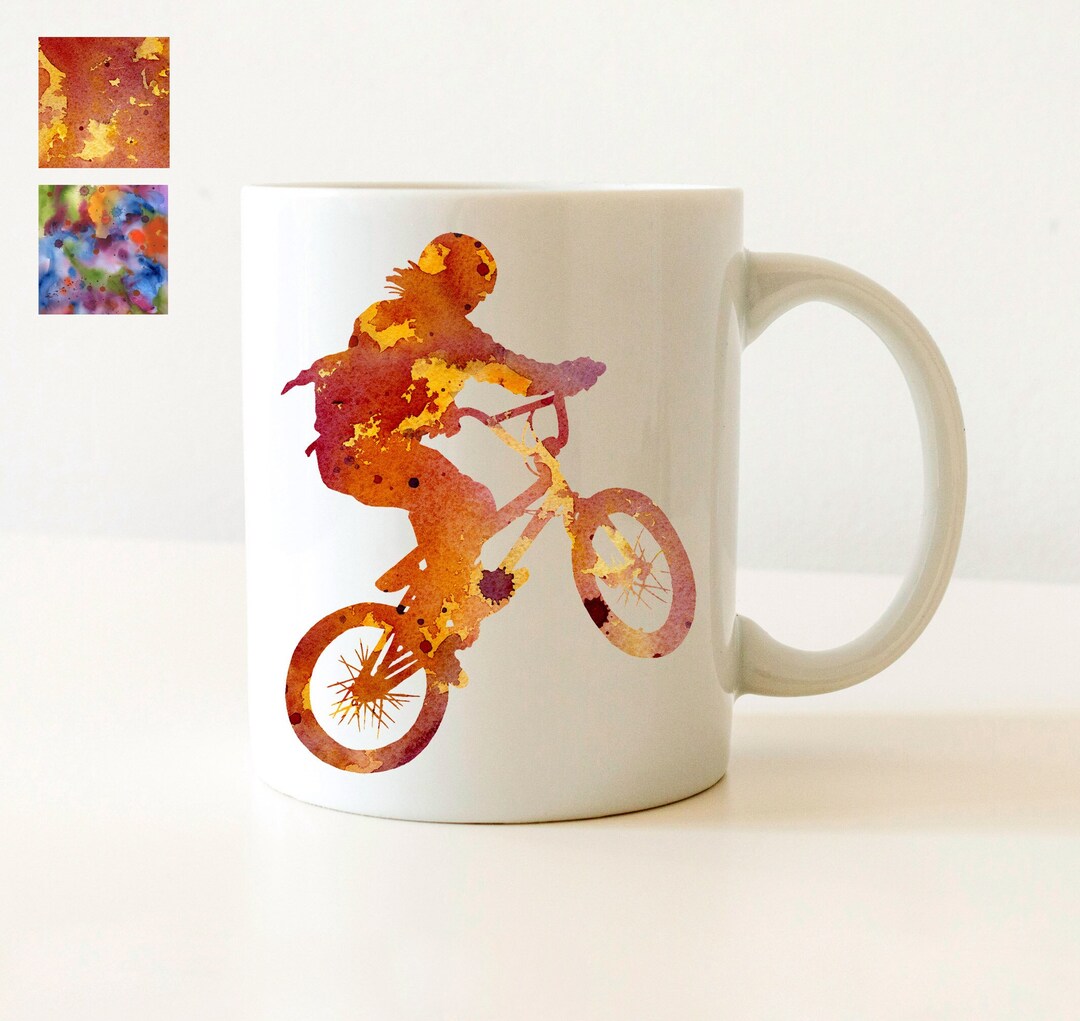 BMX Bike Mug Bicycle Gift Bicycle Watercolor Art Mug Bike Coffee Mug ...