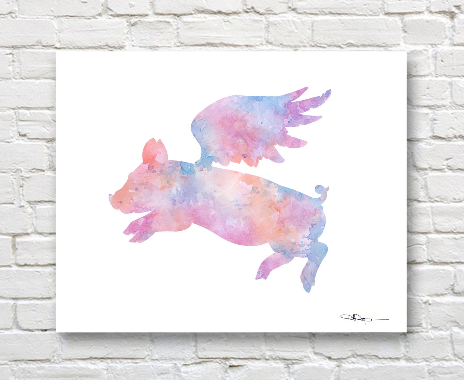 Flying Pig Art Print Abstract Watercolor Painting - Etsy