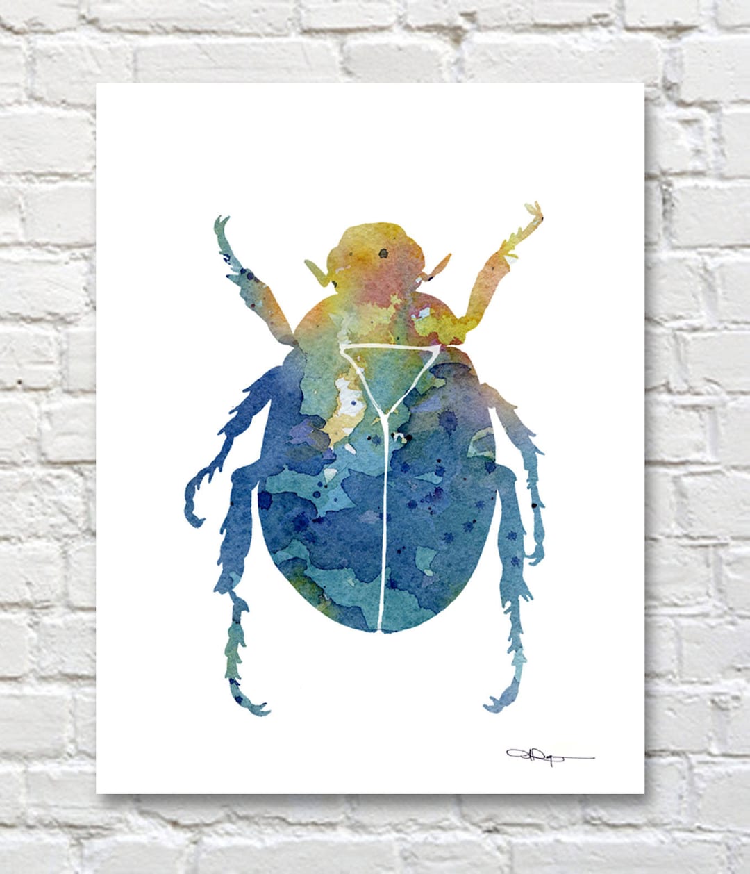 Scarab Beetle Art Print Abstract Watercolor Painting Wall - Etsy