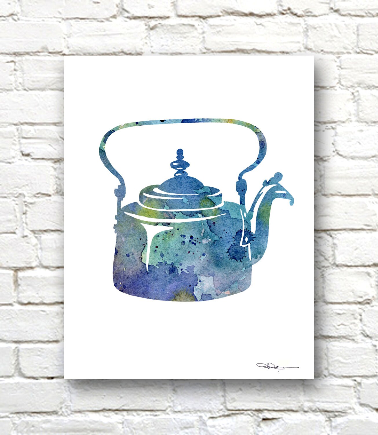 Antique Teapot Art Print Abstract Watercolor Painting Wall - Etsy