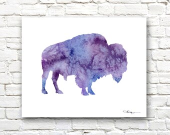 Buffalo Art Print Abstract Bison Watercolor Painting Wall | Etsy