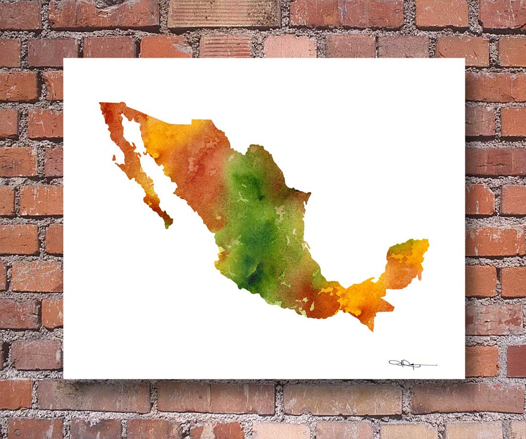 Mexico Map Abstract Watercolor Art Print Wall Decor - Etsy