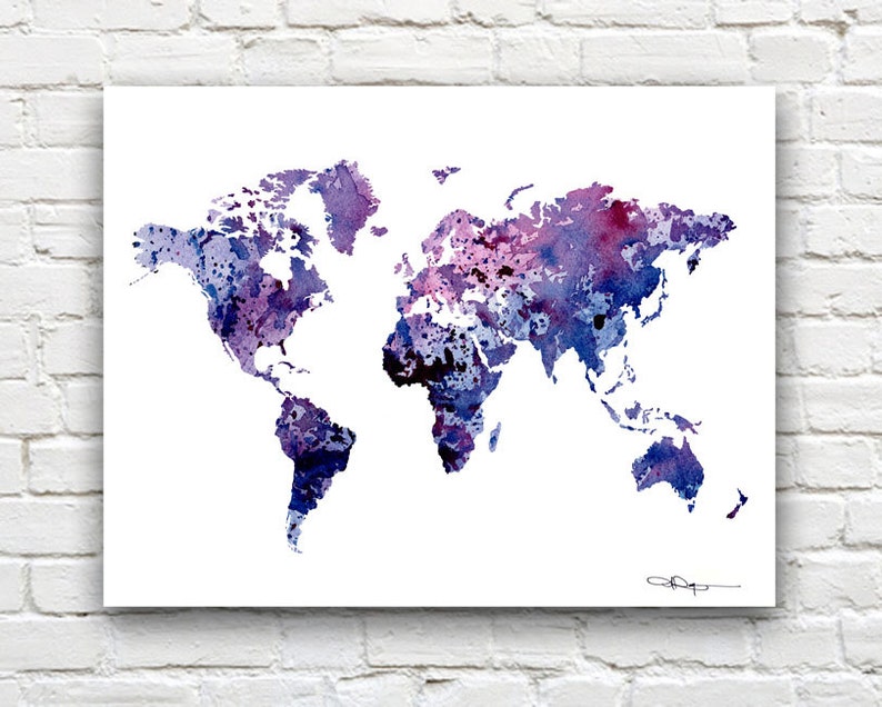 World Map Art Print Abstract Watercolor Map Wall Decor - Etsy