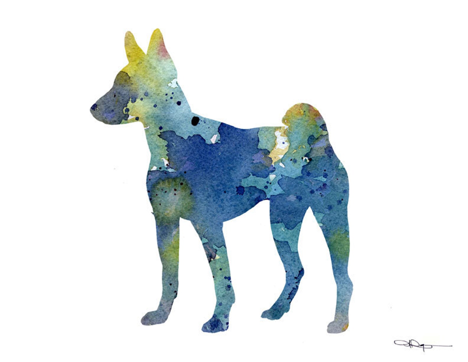 Blue Basenji Art Print Abstract Watercolor Painting Wall - Etsy