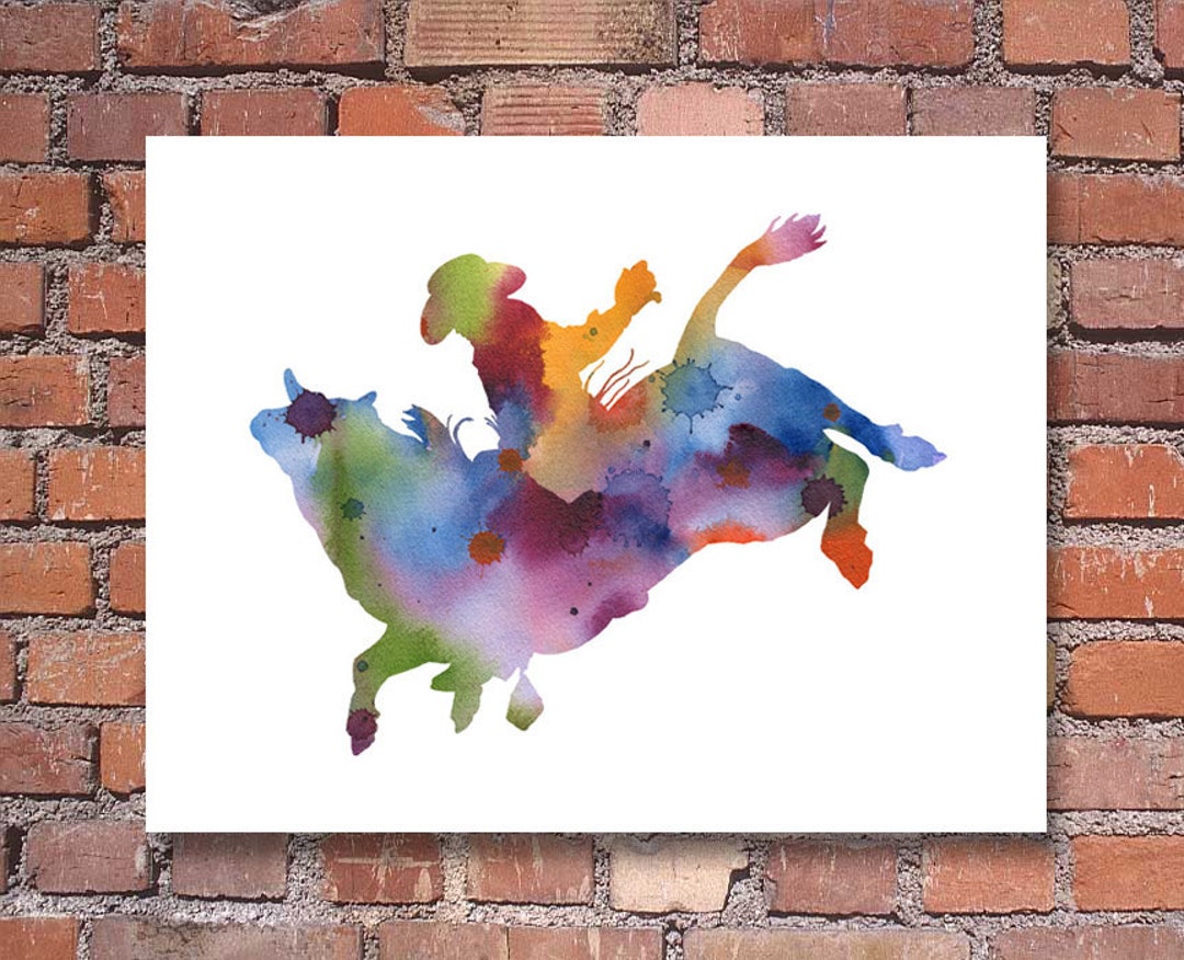 Bull Rider Art Print Abstract Watercolor Painting Wall - Etsy
