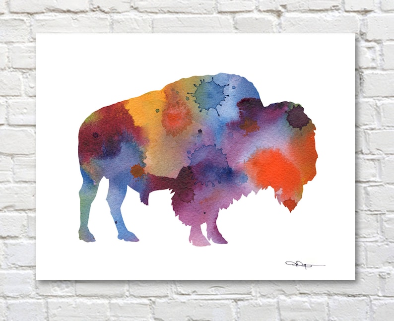 Buffalo Art Print Abstract Bison Watercolor Painting Wall - Etsy