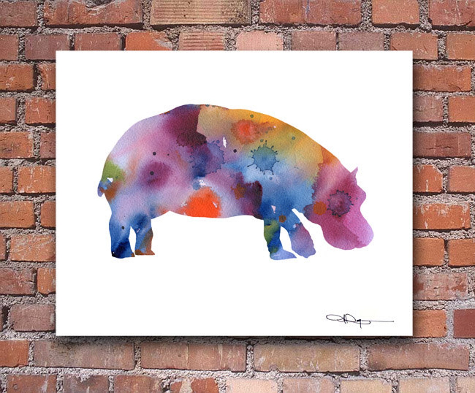 Hippo Art Print Abstract Watercolor Painting Wall Decor - Etsy