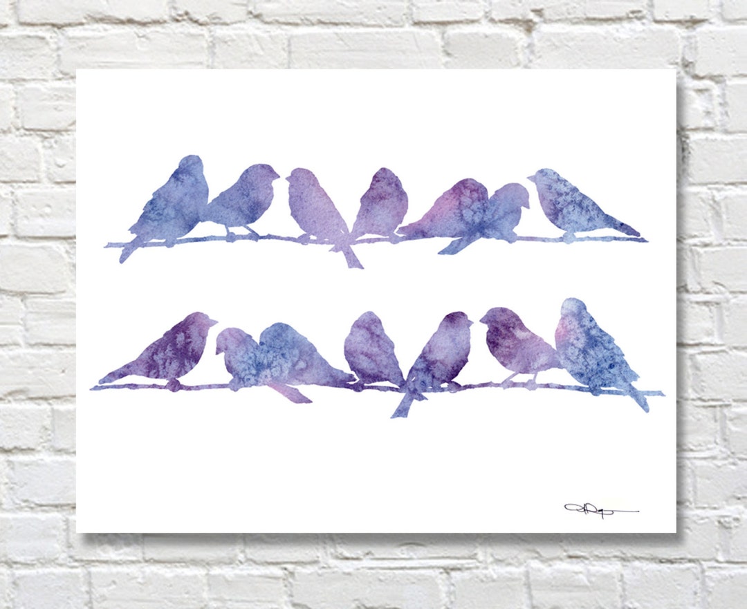 Bird Art Print finches Abstract Bird Art Watercolor Painting Wall Decor ...